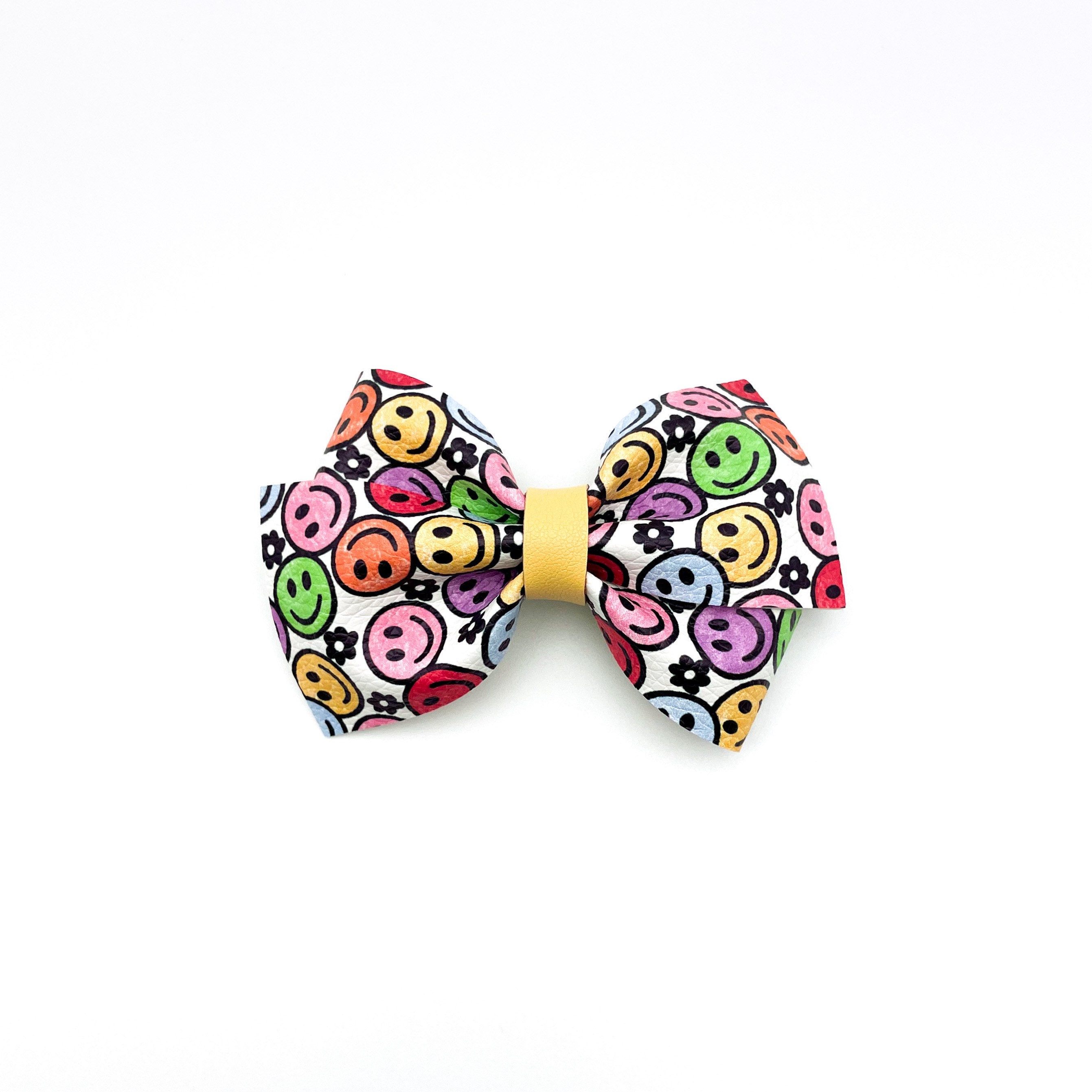 Rainbow Smilies Hair Bows, Hair Bows, Faux Leather, Summer, Hair Clips ...