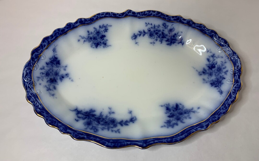 FLOW BLUE TOURAINE 15 Oval Serving Platter, C. 1880s Henry Alcock - Etsy