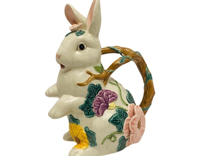 Vintage Fitz and Floyd 10 Floral Bunny Rabbit 36 Oz Pitcher Vase 1995 ...