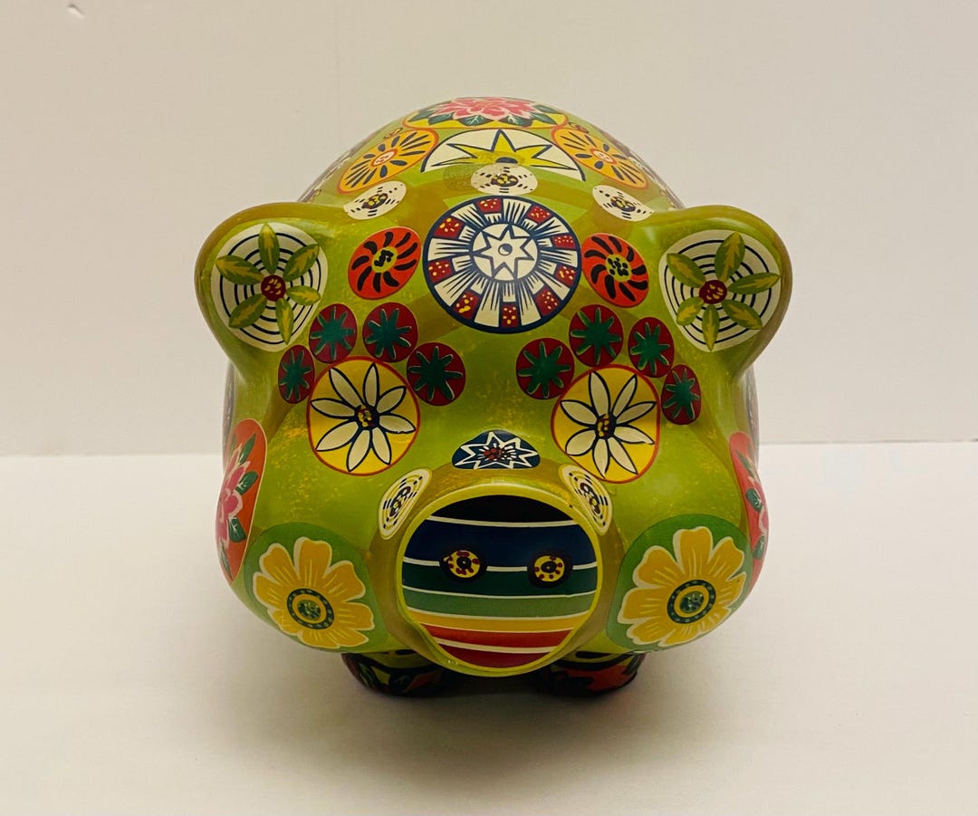Whimsical 1960's Psychedelic Pottery Piggy Bank Groovy Flower Power ...