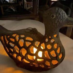 Japanese rare, Old 13 Cast Iron Duck Tea Light Garden/indoor Lantern ...