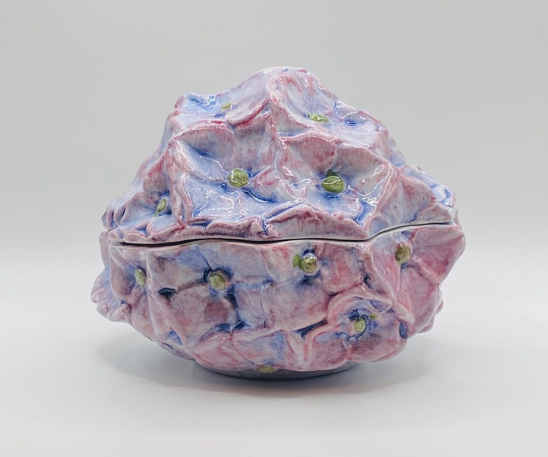 Vintage Vietri Italian Art Pottery Hydrangea Dish With Lid Trinket ...