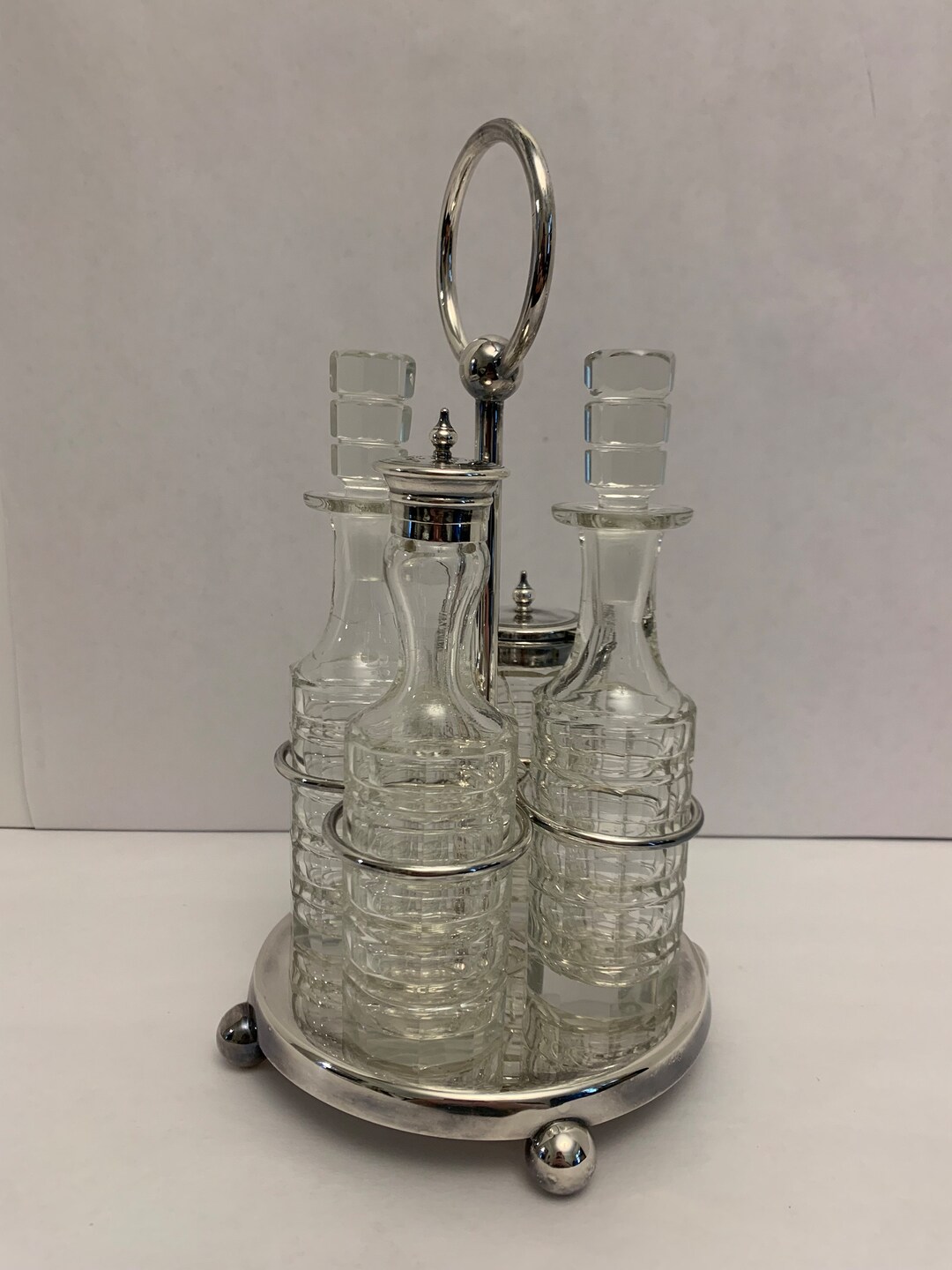 Antique EPNS Crystal 4 Piece Condiment Set/cruet in a Silver Plated ...