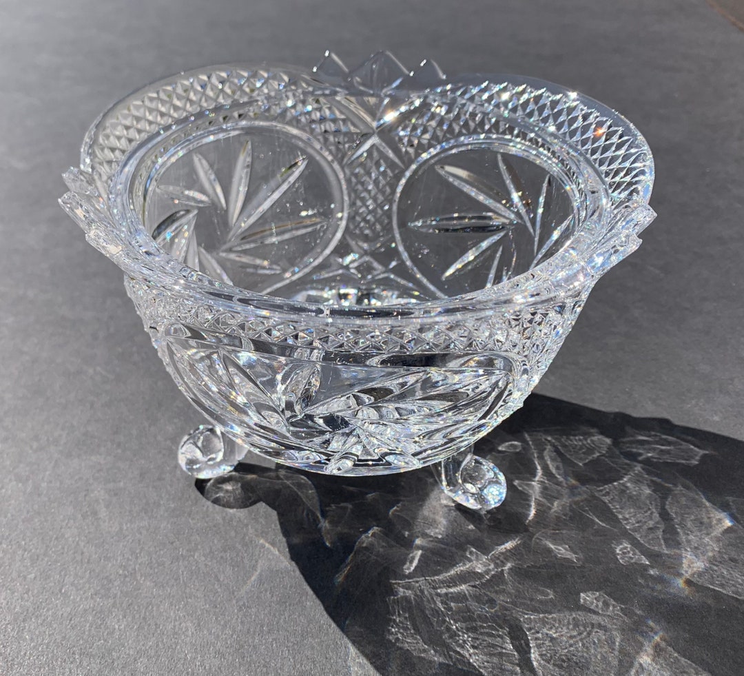 Lead Crystal Lausitzer Glass 3 Footed Candy Dish Beautiful Hand-cut ...