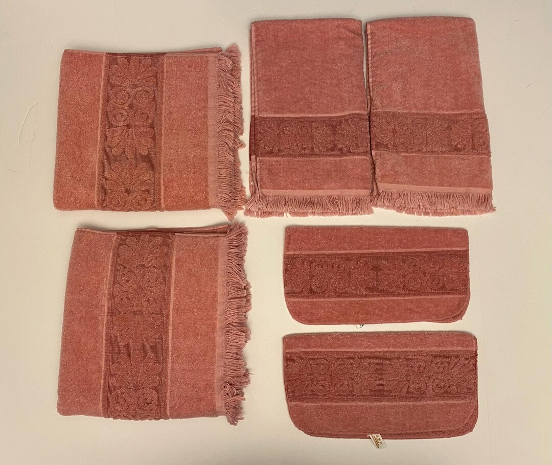 Vintage Cannon Monticello Bath Hand Towels Fringed Set 6 Pink MCM Boho ...