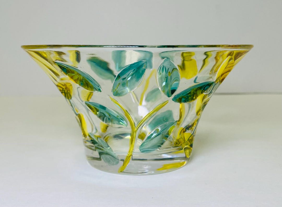 Murano tree of Life Art Glass Bowl Yellow & Green Leaves Italy Elegant ...