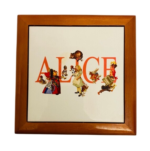 Vintage Alice In Wonderland Wood & Porcelain Tile Top… - Gem