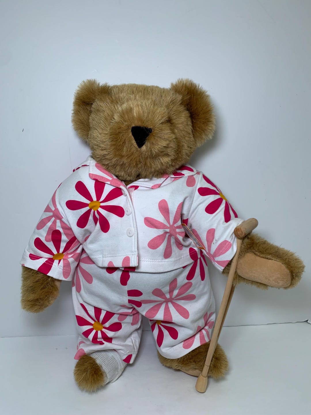 Authentic Vermont Brown Teddy Bear With Pajamas and Crutch Fully ...