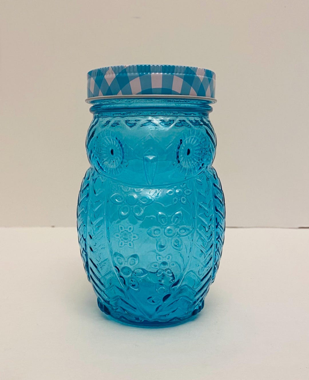 Vintage Blue Glass Owl Jar With Matching Lid Kitsch Kitschy Owl ...