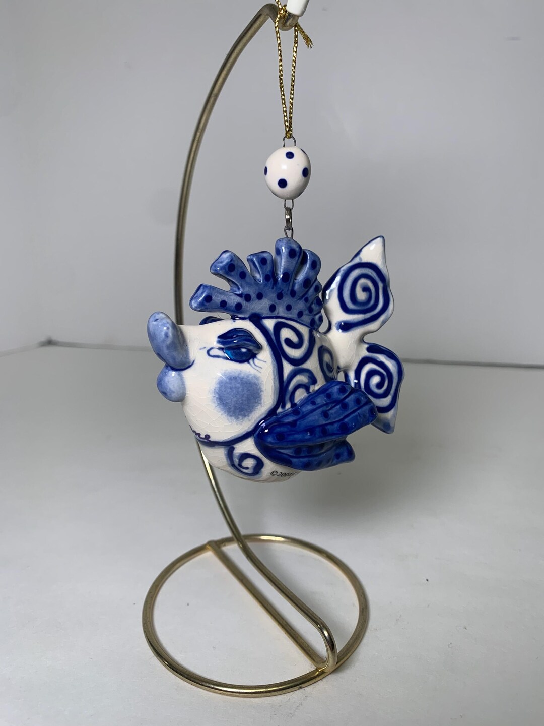2004 Diane Blue White Blue Sky Kissing Kissy Fish Ornament Beach Decor ...