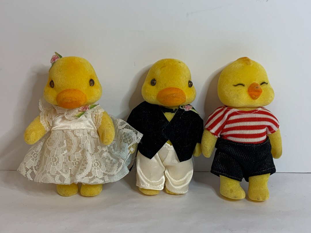 Vintage Flocked Fuzzy Ducks Wedding Sailor Spring Easter Yellow Felt ...