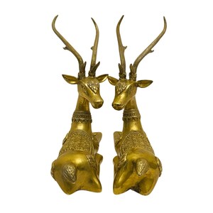 Vintage Large Solid Brass Deer India Ornate Sculptures 2 MCM Hollywood ...