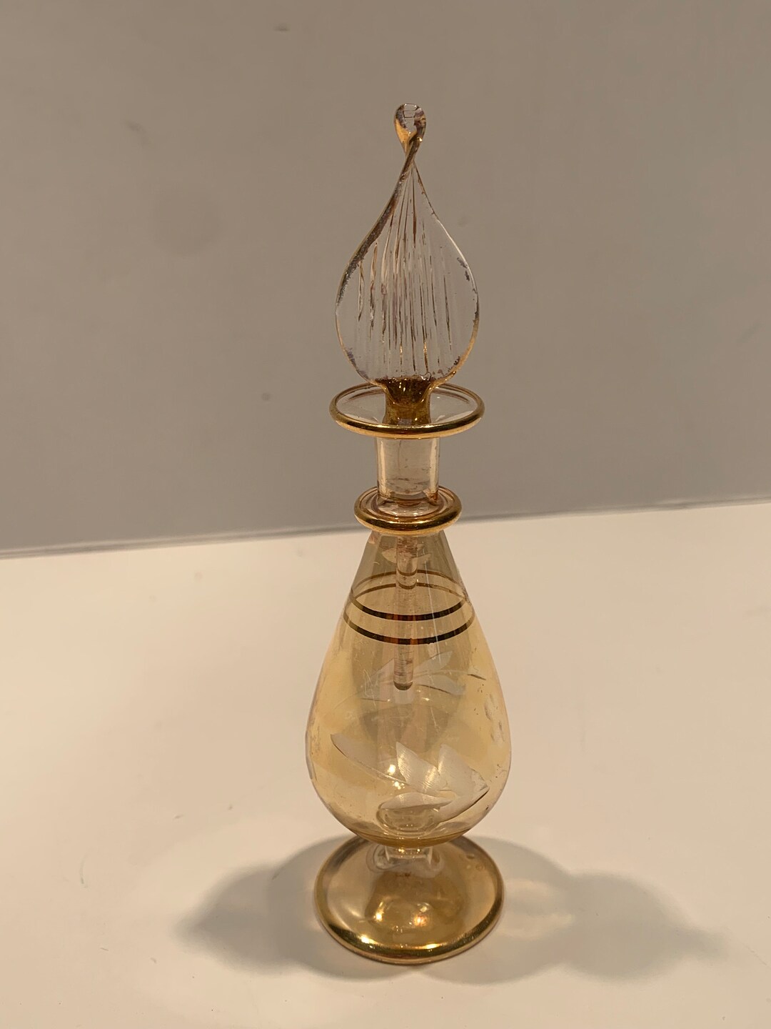 Hand Blown Decorative Perfume Bottle 5etched Glass With Gold Accents ...