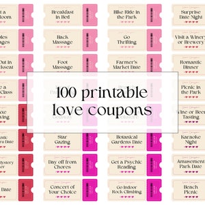 100 Printable Love Coupons Romantic Gift for Couples, Valentine's Day ...