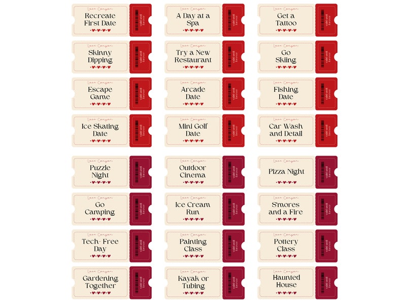 100 Printable Love Coupons Romantic Gift for Couples, Valentine's Day ...