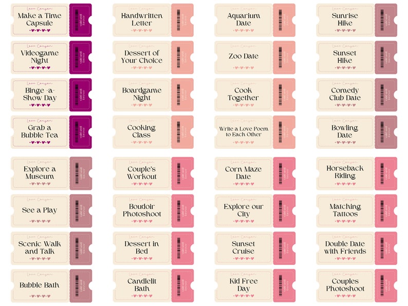 100 Printable Love Coupons Romantic Gift for Couples, Valentine's Day ...