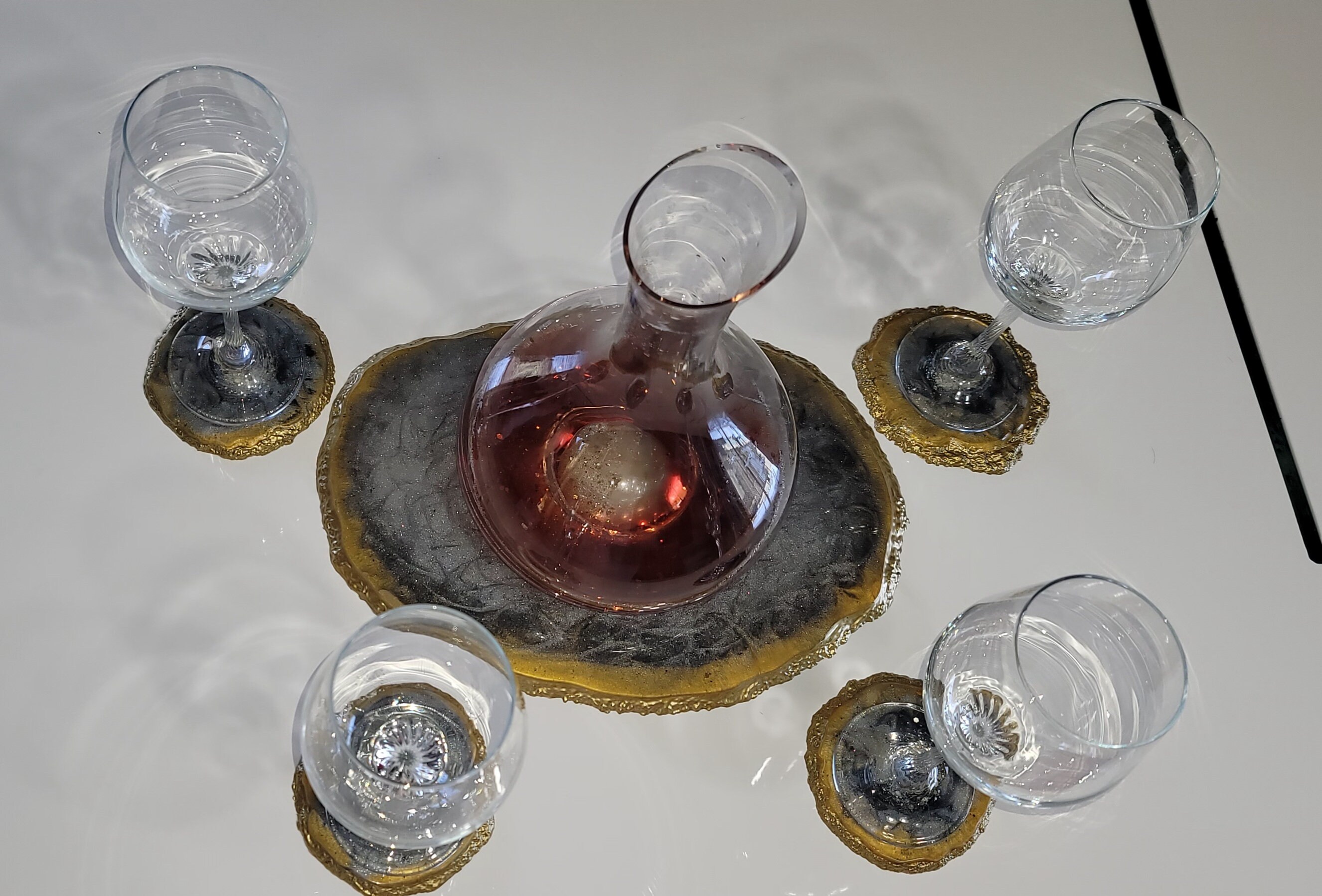 Gray Gold Epoxy Resin Coaster & Tray Set Housewarming Gift Epoxy Resin ...