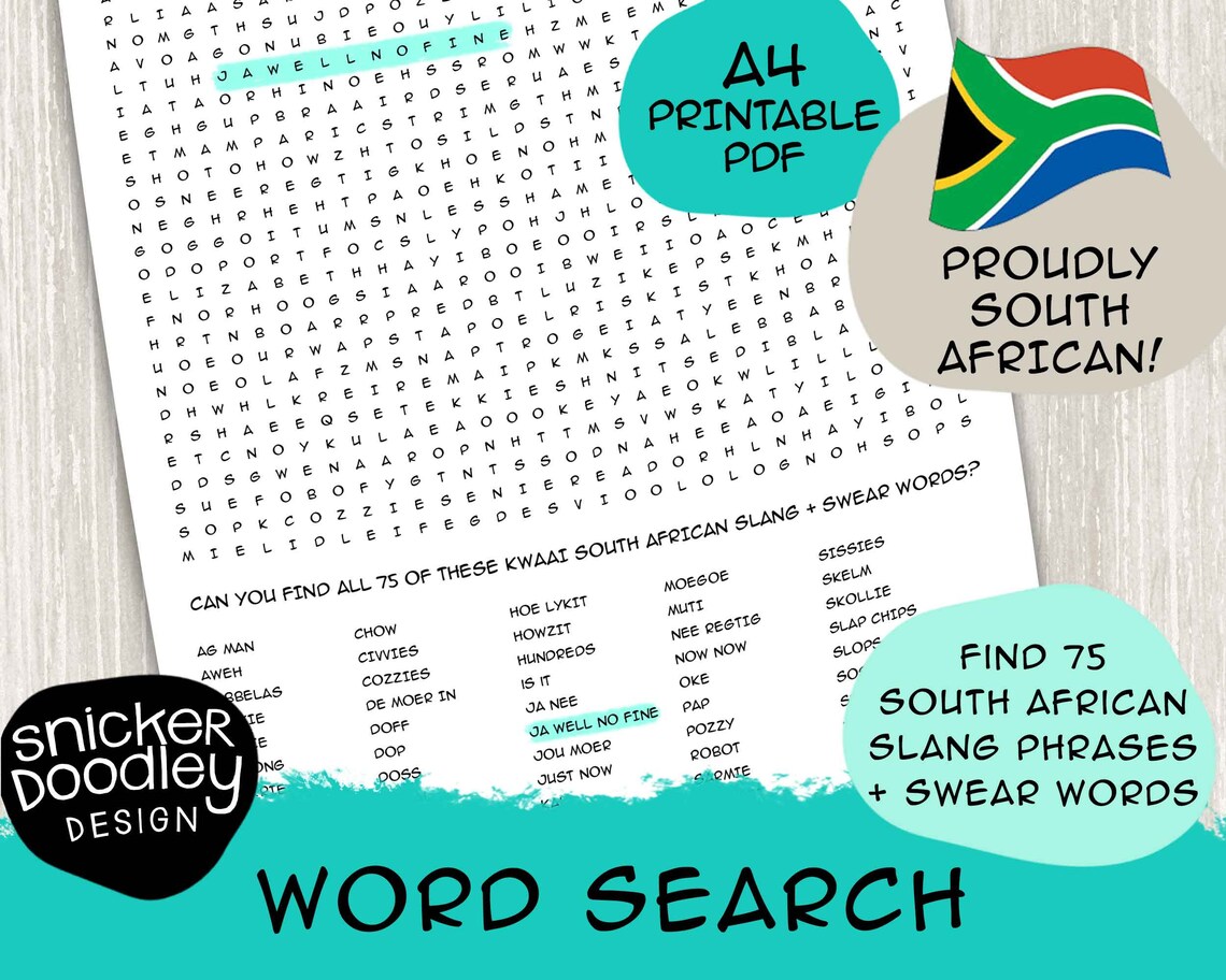 Funny South African Word Search PDF File Print Start - Etsy