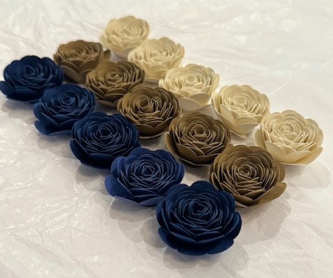 Navy Cream Brown Paper Roses - Navy Cream Brown Paper Flowers - Etsy