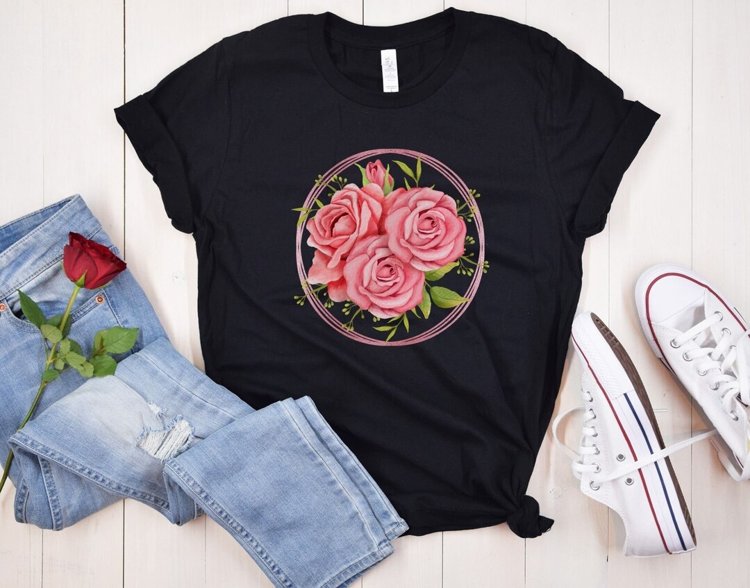 Pink Rose T-shirt, Floral Shirt, Flower Shirt, Rose Shirt, Vintage Rose ...