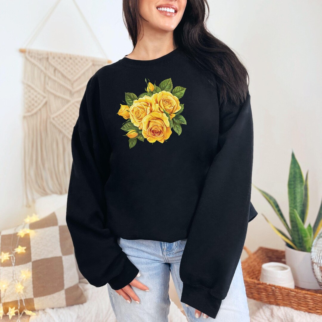Roses Sweatshirt,yellow Roses Sweater,floral Sweater,floral Sweater ...