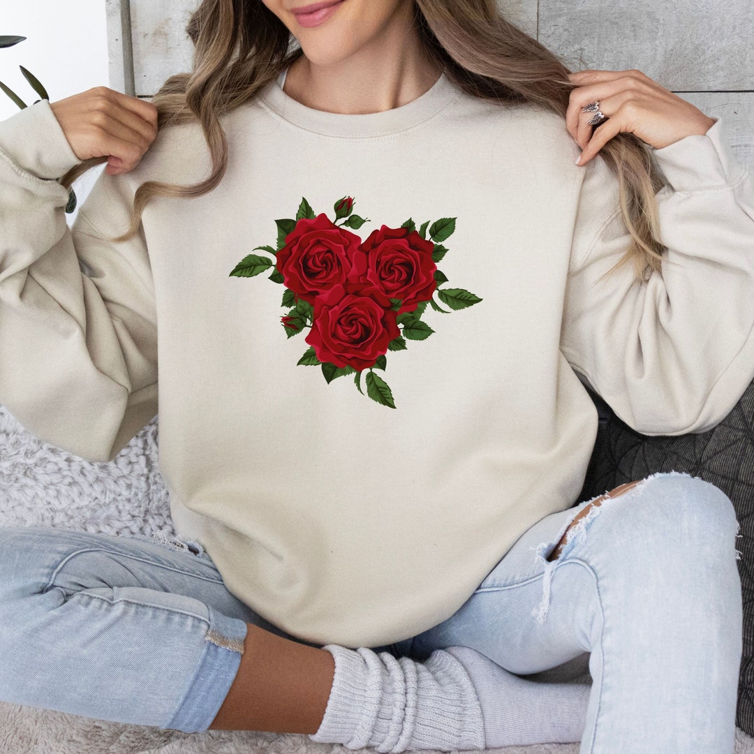 Red Rose Sweater Floral Sweater Flower Sweatshirtred Rose - Etsy