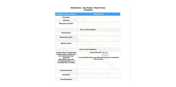 Medication Notes/study Template | Etsy