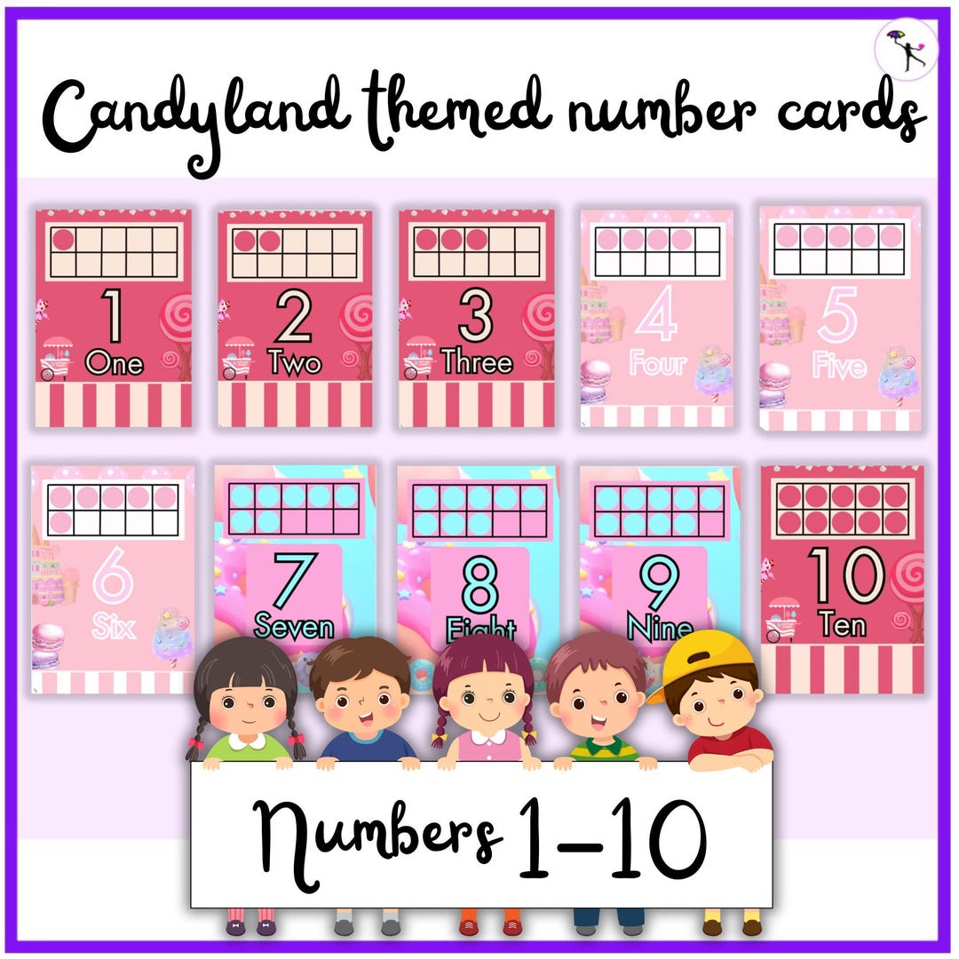 Numbers 1-10 Flashcards: Large Digit Cards; Candyland Classroom Decor ...