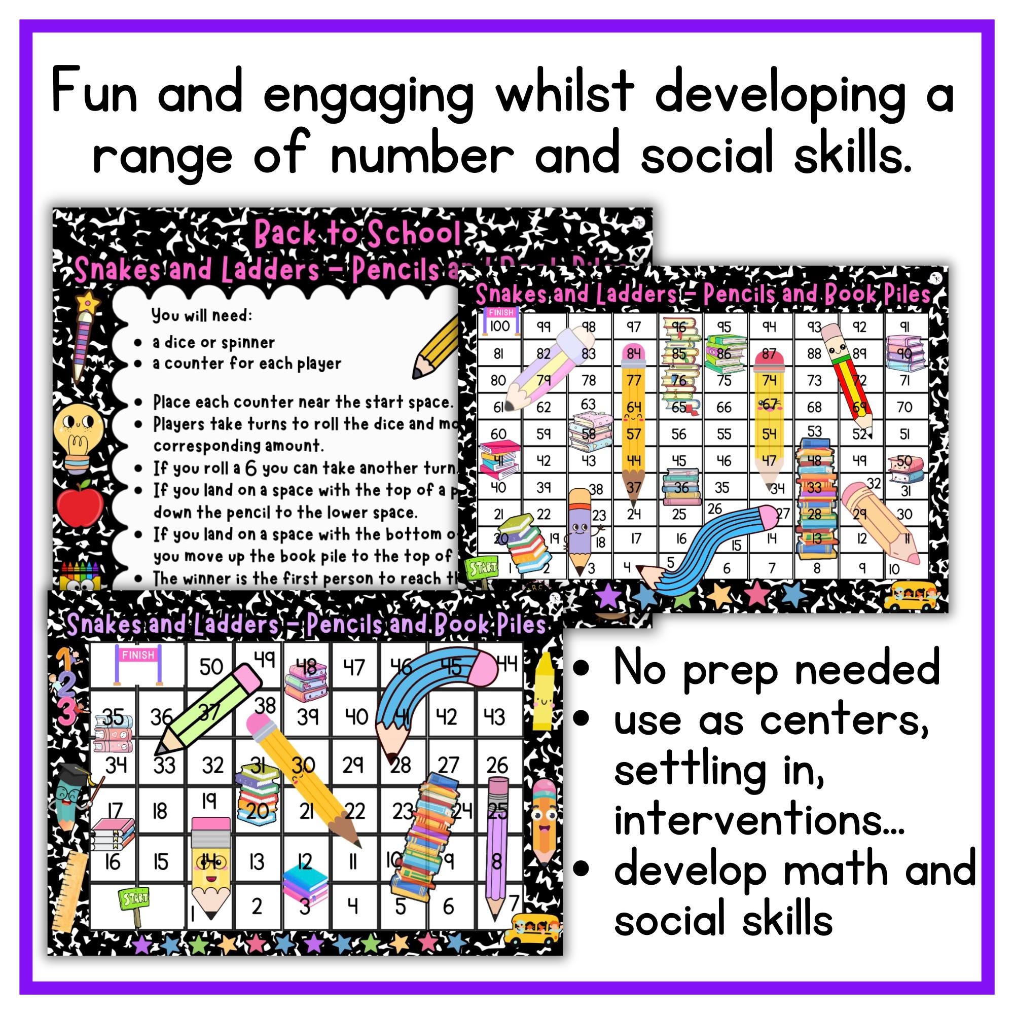 Educational Snakes and Ladders: Math and Social Skills Game for ...