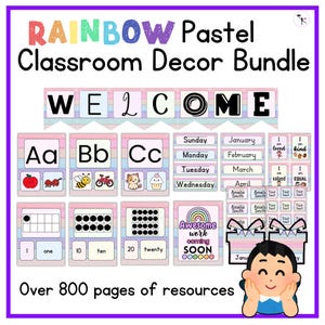Rainbow Pastel Classroom Decor Bundle: Printable Canva Templates for ...