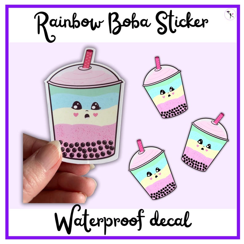 Colorful Boba Tea Vinyl Sticker - Cute Rainbow Bubble Tea Laptop Decal ...