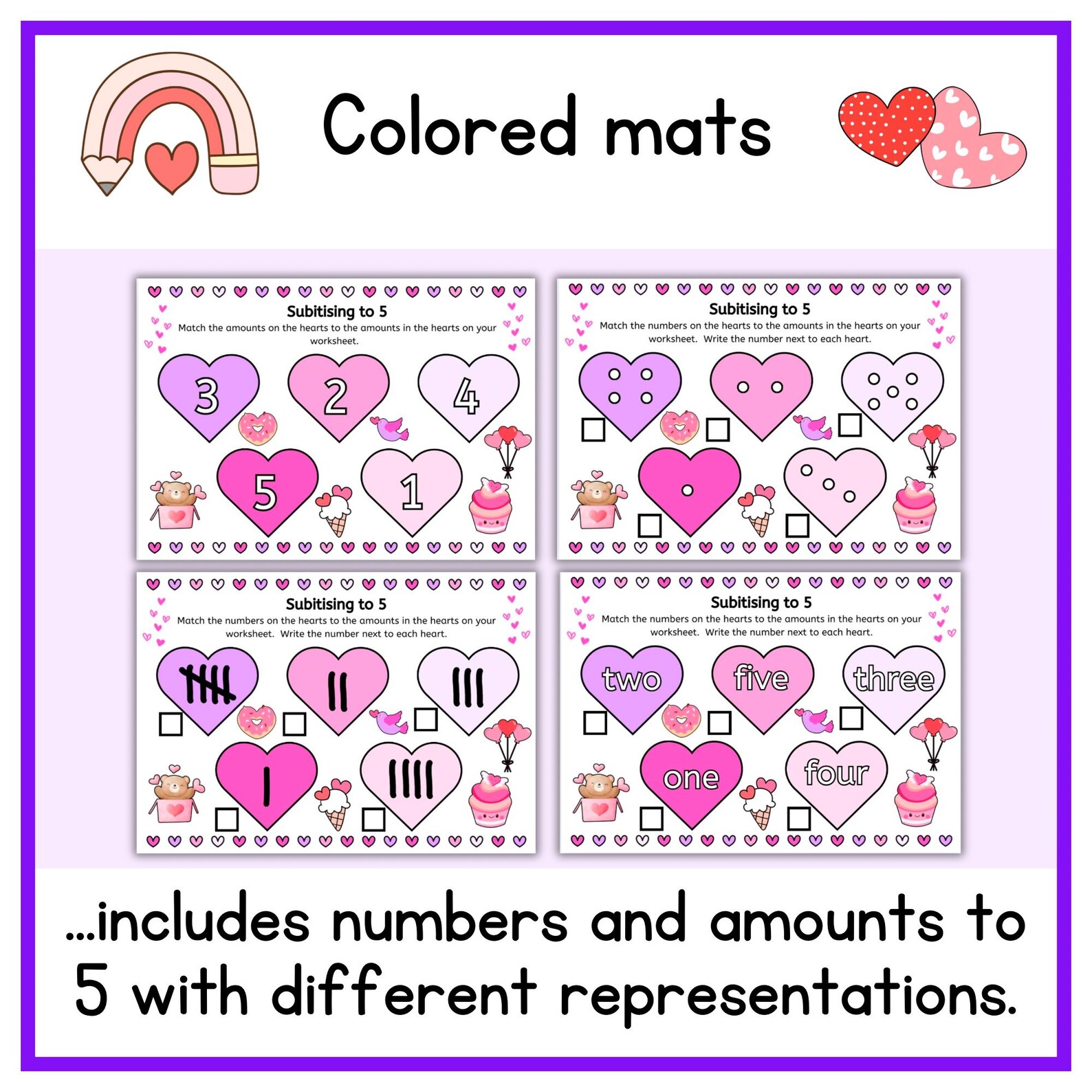 Valentine's Day Kindergarten Math: Subitizing, Number Recognition ...