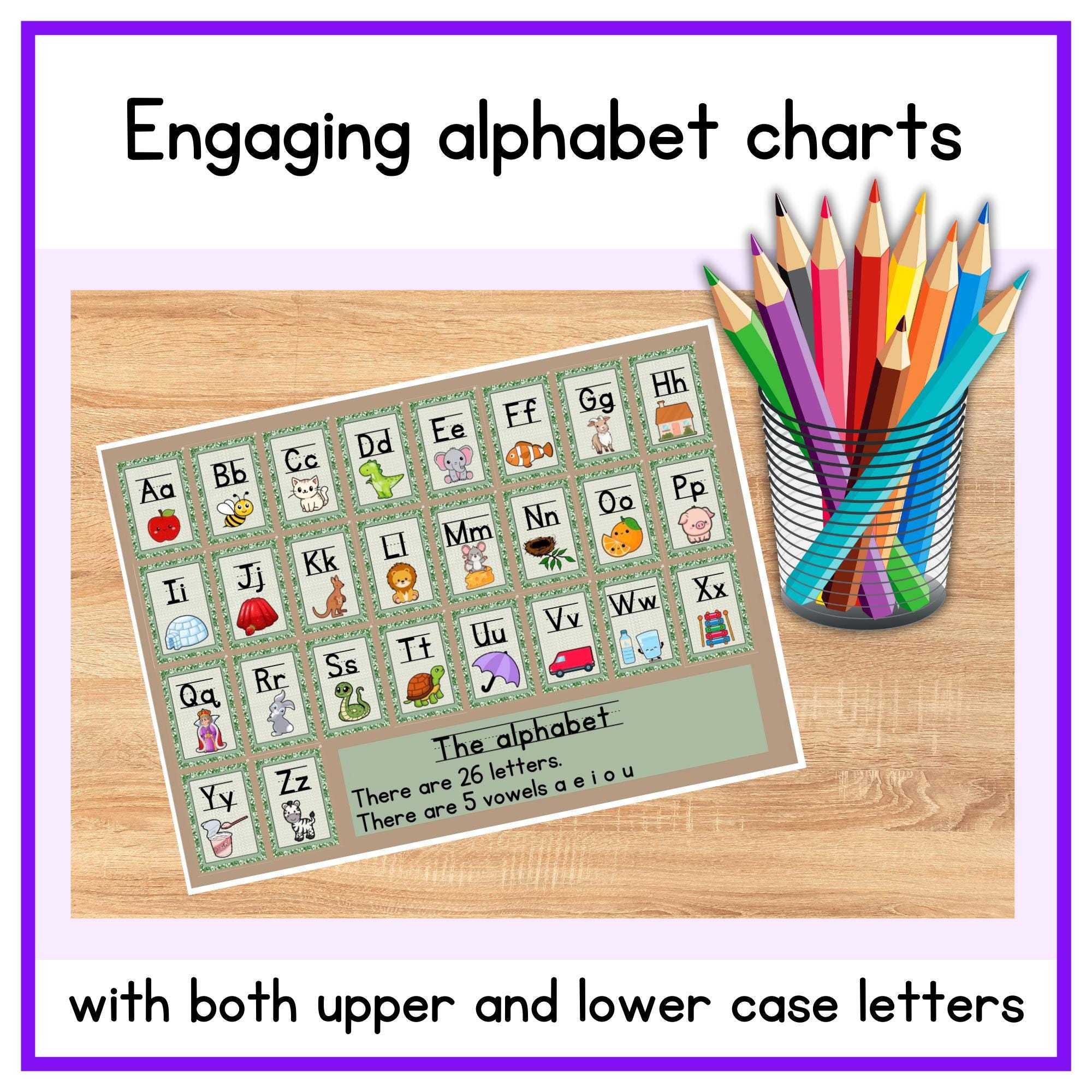 Alphabet Chart for Notebooks and Classroom Tables Natural Classroom ...