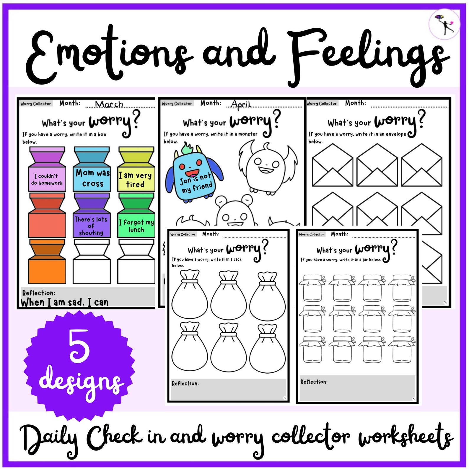 Emotions Worksheet for Kids: Mental Health; Emotions Tracker; Feelings ...
