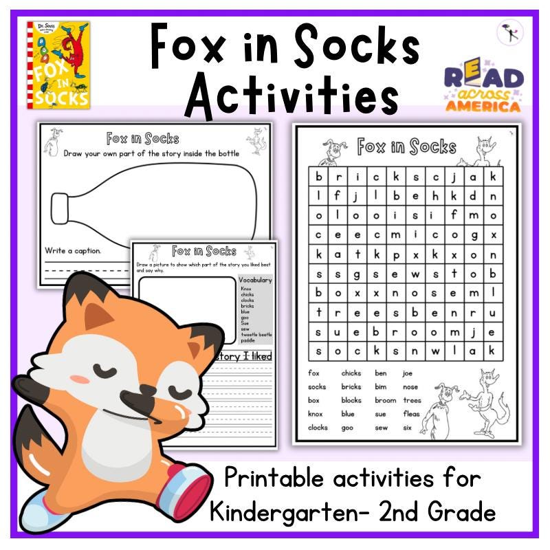 Fox in Socks Activities: Dr. Seuss Week Printable Worksheets for K-2nd ...
