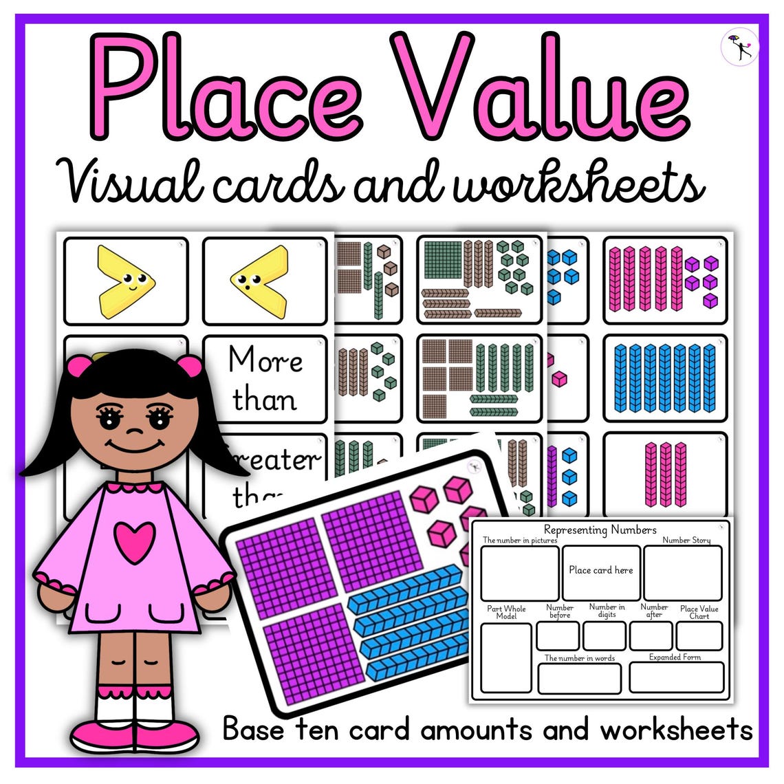 Base Ten Blocks Place Value Flashcards & Worksheets for 1st-2nd Grade ...