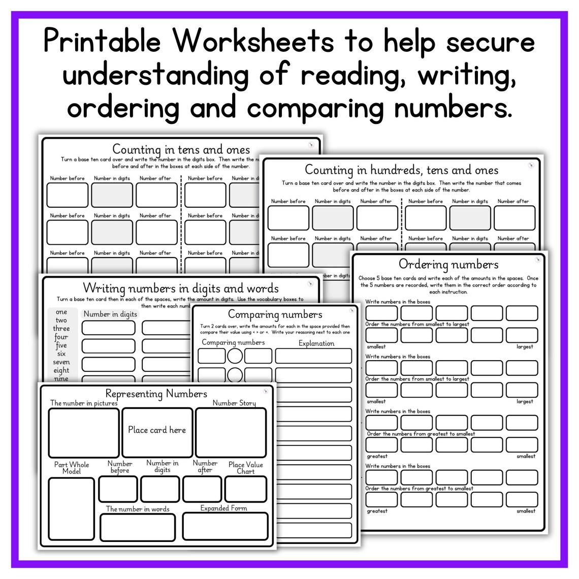 Base Ten Blocks Place Value Flashcards & Worksheets for 1st-2nd Grade ...