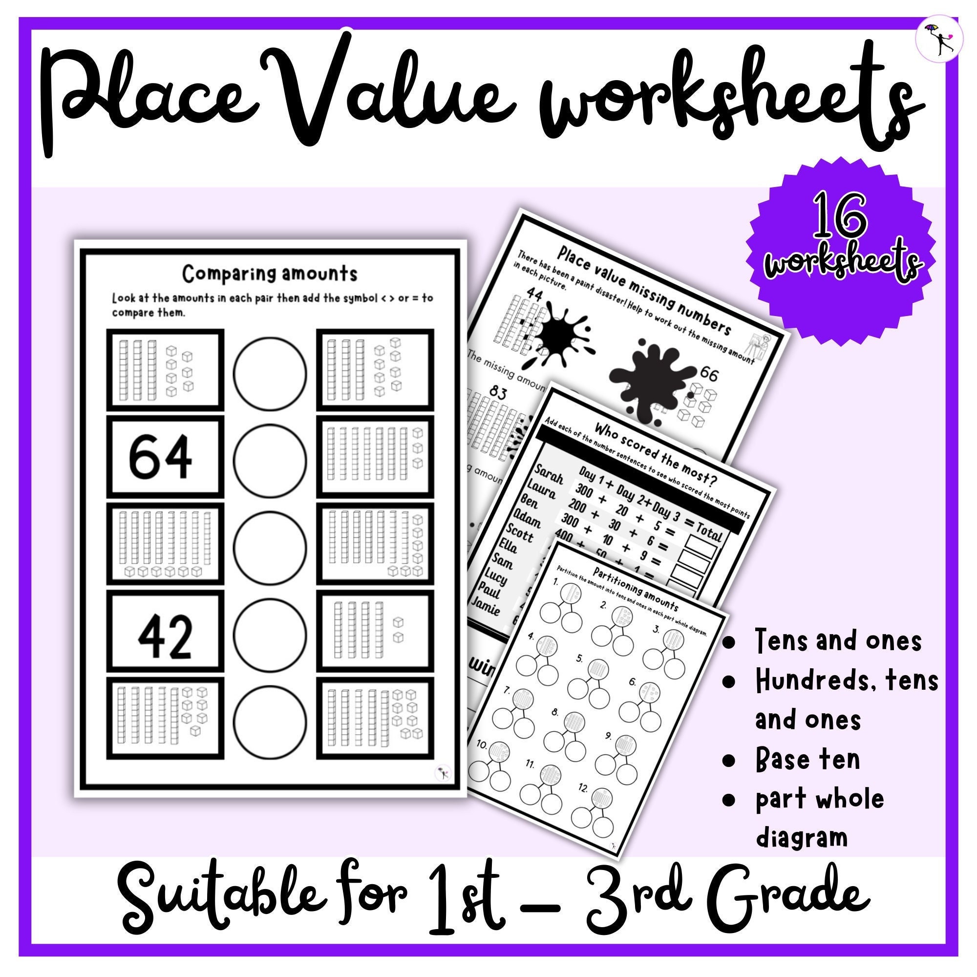 Educational Place Value Math Worksheets for Counting and Comparing ...
