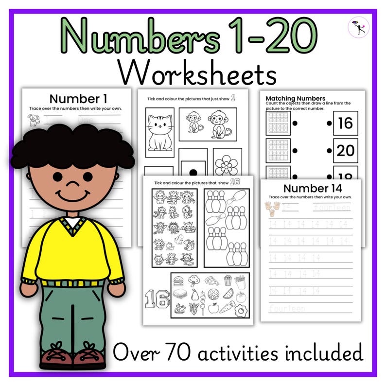 Numbers 1-20 Math Worksheets, Preschool Kindergarten (PDF Pattern) - Etsy