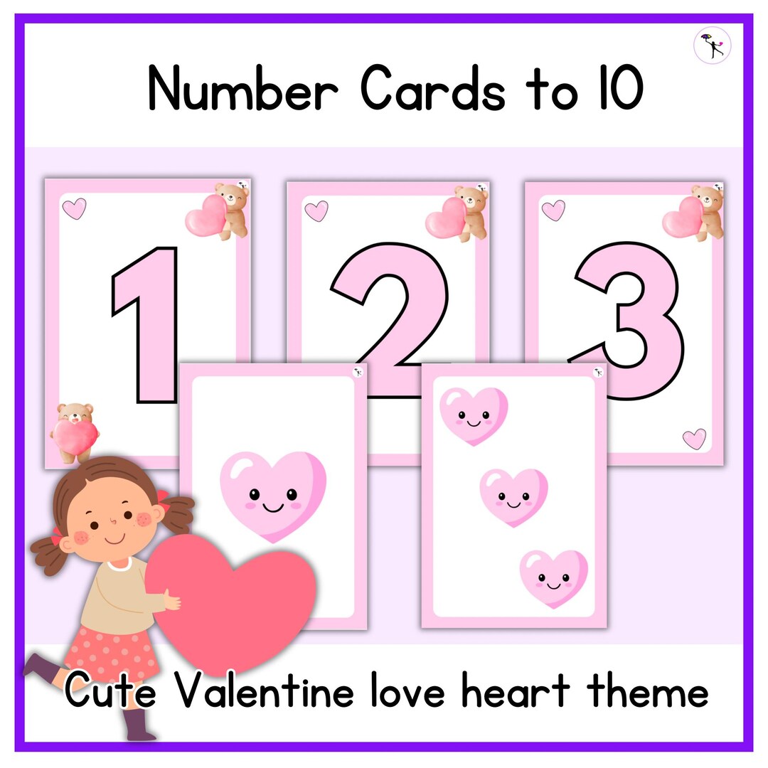 Valentine's Day Number Cards 1-10: Educational Counting Game for ...