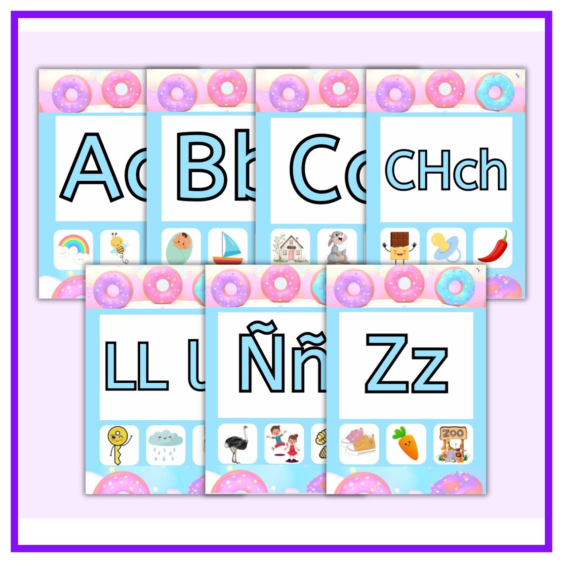 Spanish Alphabet: Printable Flashcards for Kids; Abecedario; Alfabeto ...