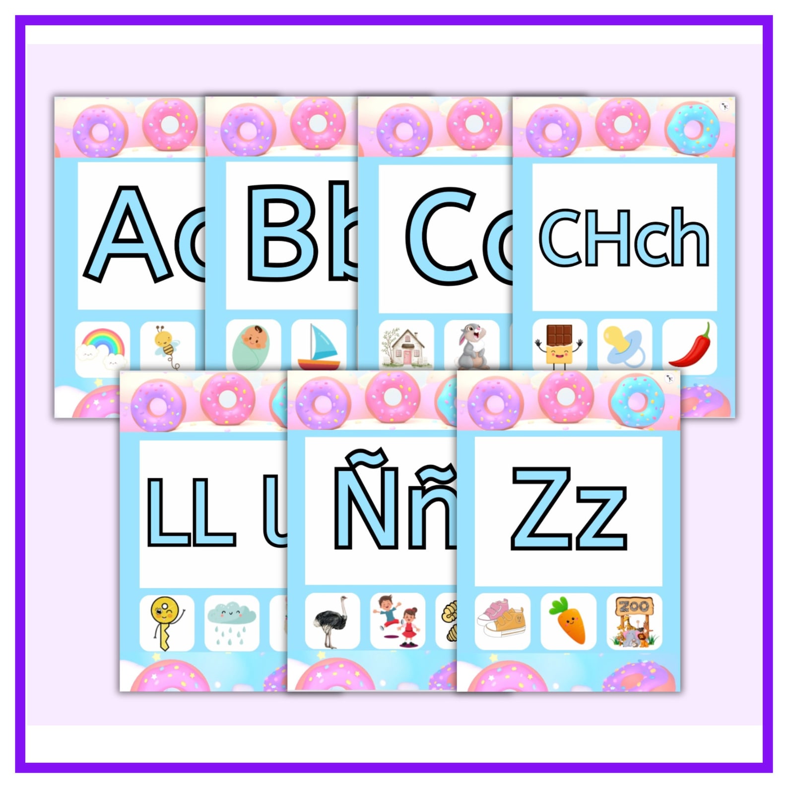 Spanish Alphabet: Printable Flashcards for Kids; Abecedario; Alfabeto ...