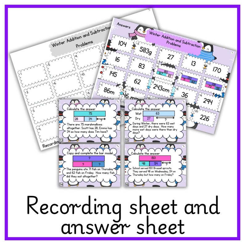 Second Grade Addition and Subtraction Math Word Problem Task Cards for ...