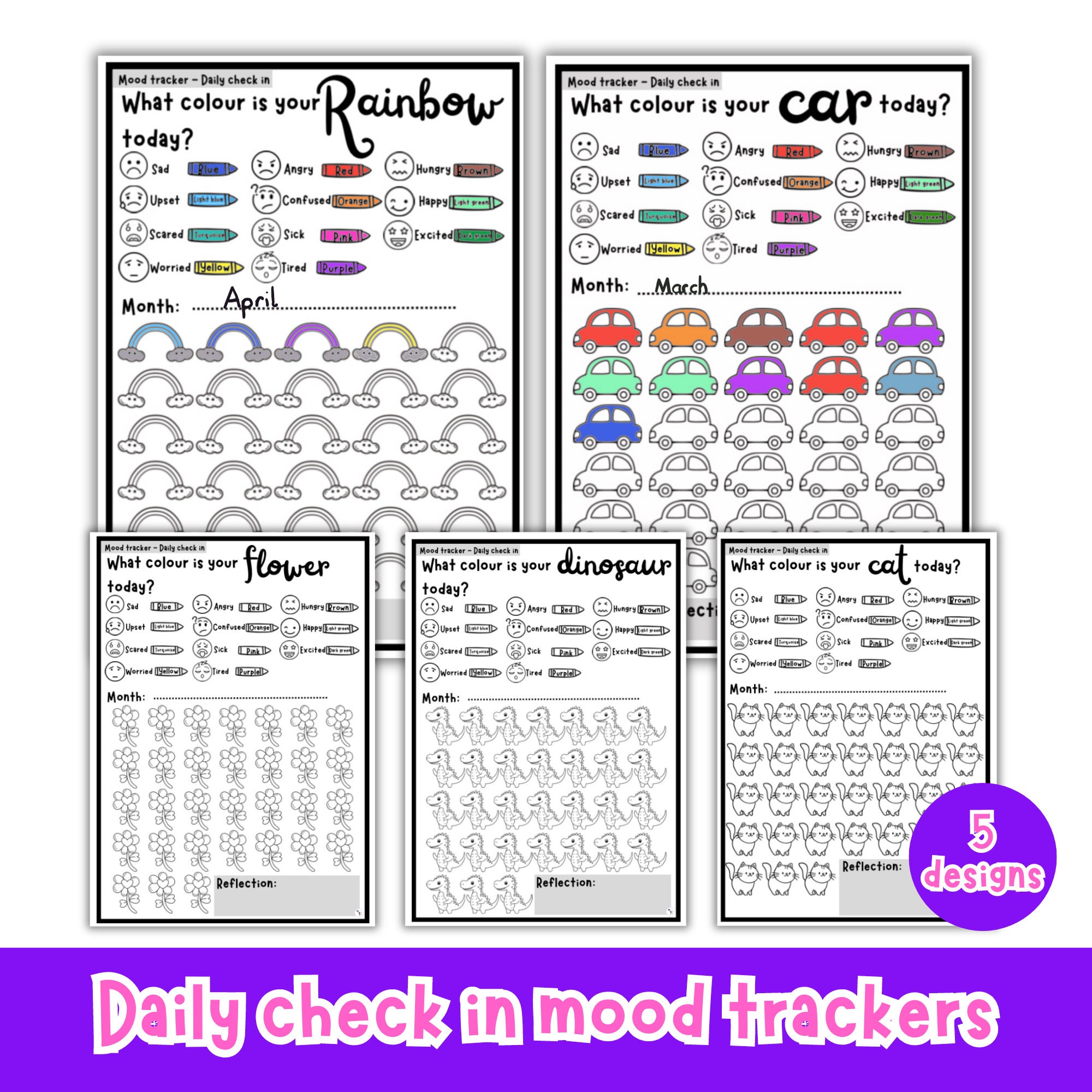 Emotions Worksheet for Kids: Mental Health Emotions Tracker Feelings ...