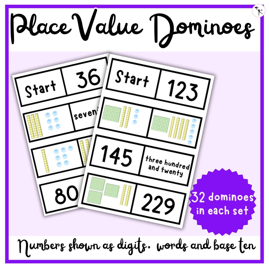 Math Manipulatives: Place Value Dominoes Educational Cards Montessori ...