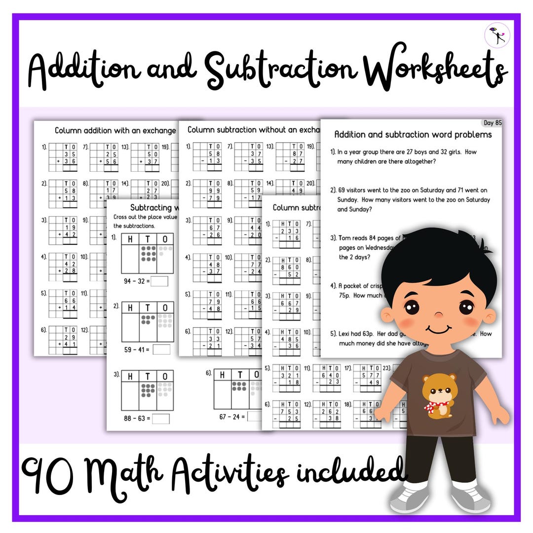 Elementary Math Addition and Subtraction Worksheets for Homeschool and ...