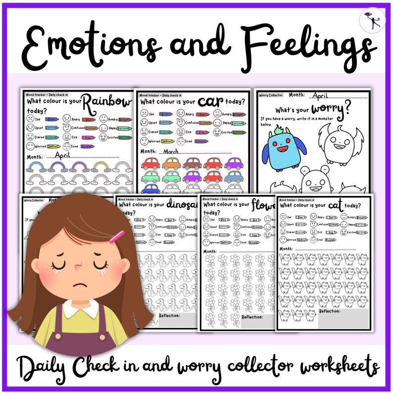 Kids Emotions Tracker Worksheets: Daily Check-in, Worry Collector (PDF ...
