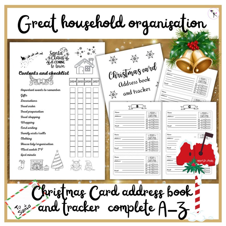 Printable Holiday Planner and Christmas Card Address Book and Tracker ...