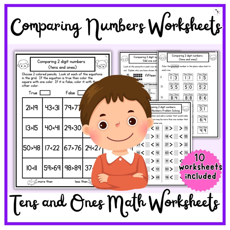 Comparing Numbers Tens and Ones Printable Worksheets for First Grade ...