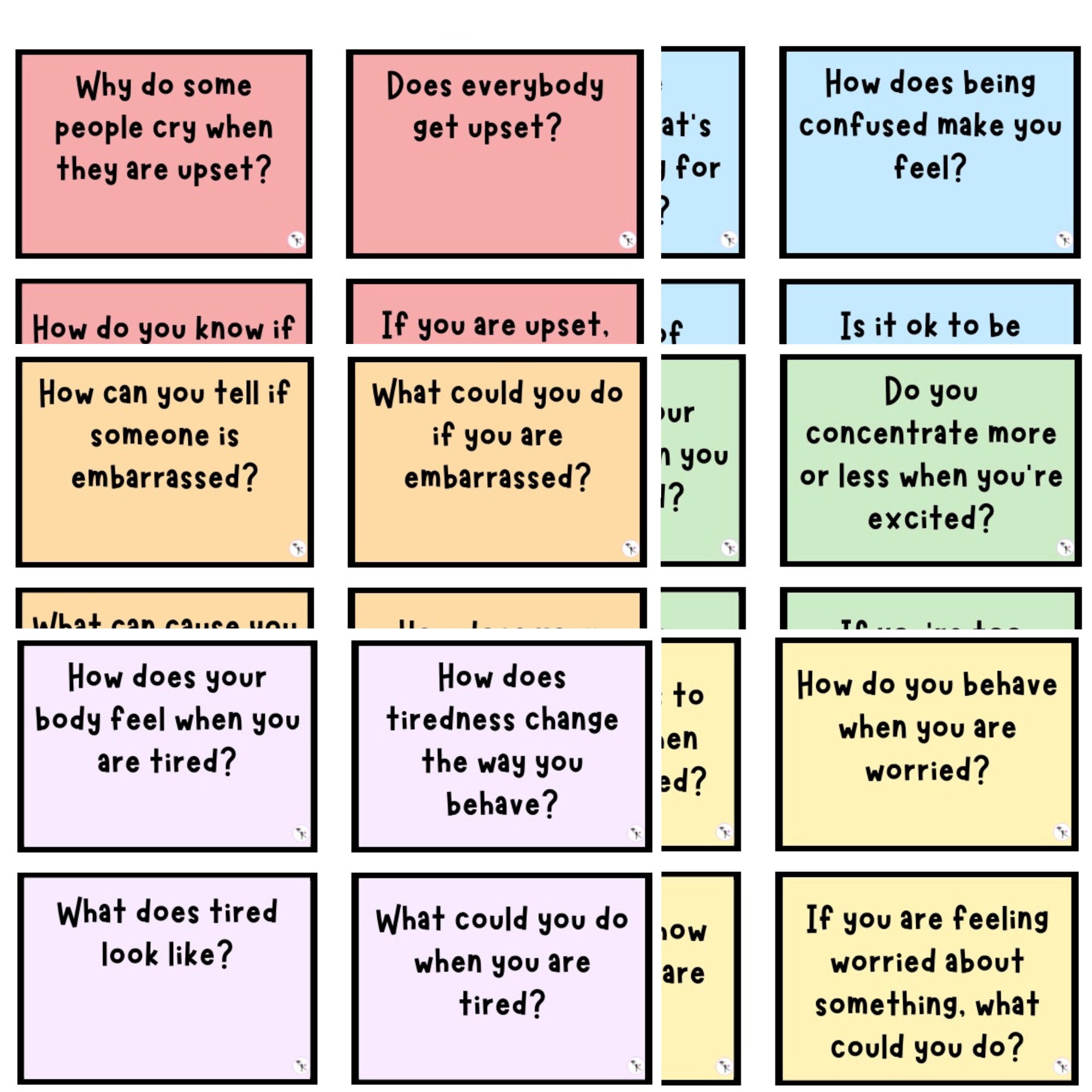 Emotions and Feelings Questions: Printable Flashcards Learning Emotions ...